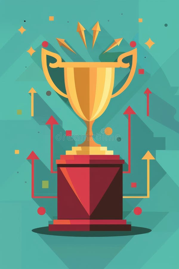 Business Success with Trophy and Upward Arrows. Stock Illustration ...
