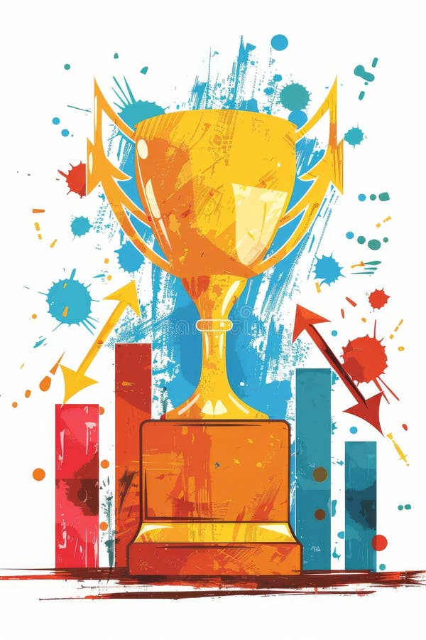 Business Success with Trophy and Upward Arrows. Stock Illustration ...