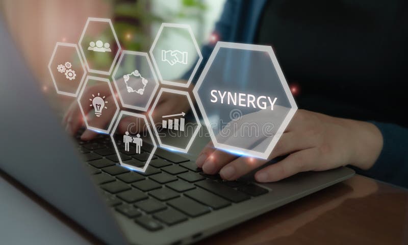 Business Synergy Concept. a Business Professional Interacting with a ...