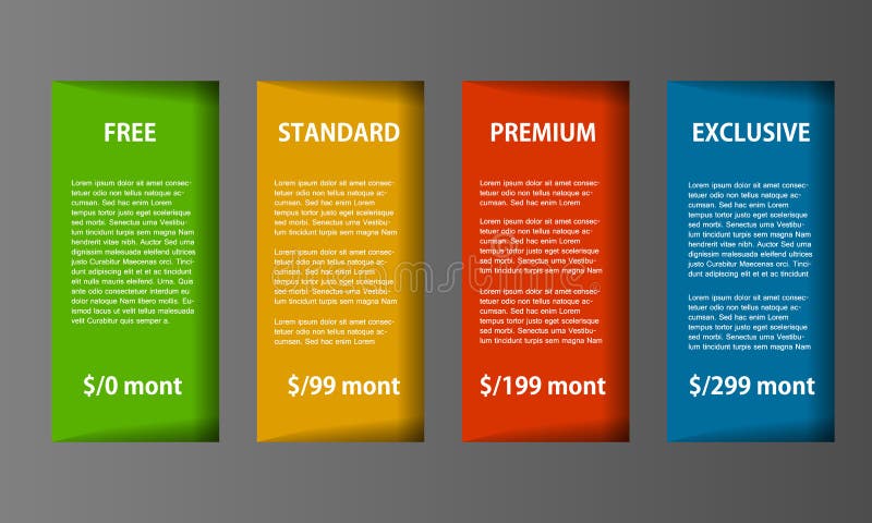 Business Tabel with Product Services and Prices Concept Collection ...