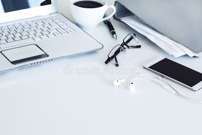Business Table with Laptop and Coffee Stock Image - Image of coffee ...