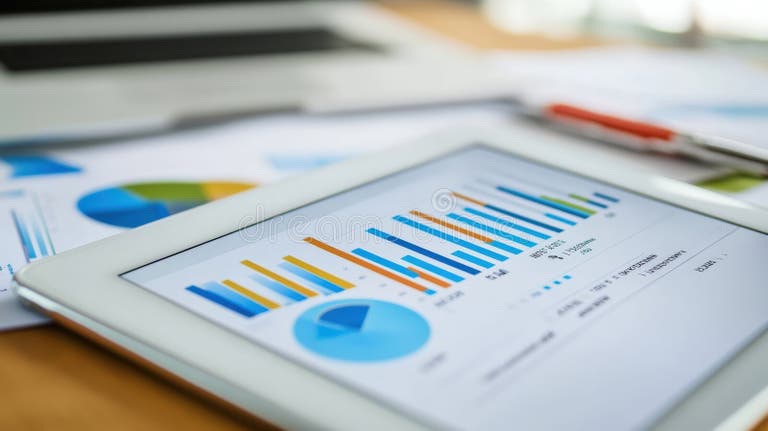 Business Tablet with Data Charts and Documents Stock Illustration ...