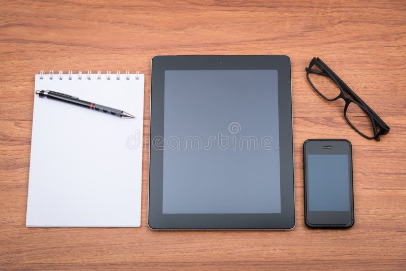 Business Tablet with Paper Note and Pen Stock Image - Image of gadget ...