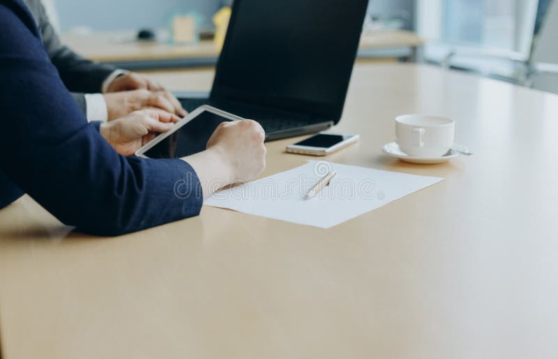 Business Talks Two People Office with Laptop Stock Image - Image of ...