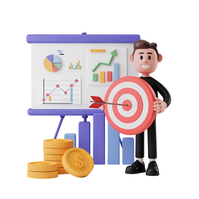 Business Presentation with Target and Coins in 3d Render Illustration ...