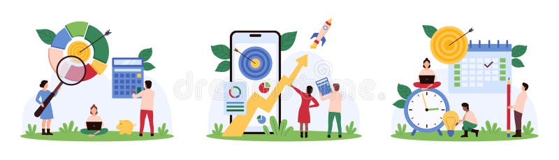 Business Target, Goal Planning Set, Tiny People Launch Project Rocket ...