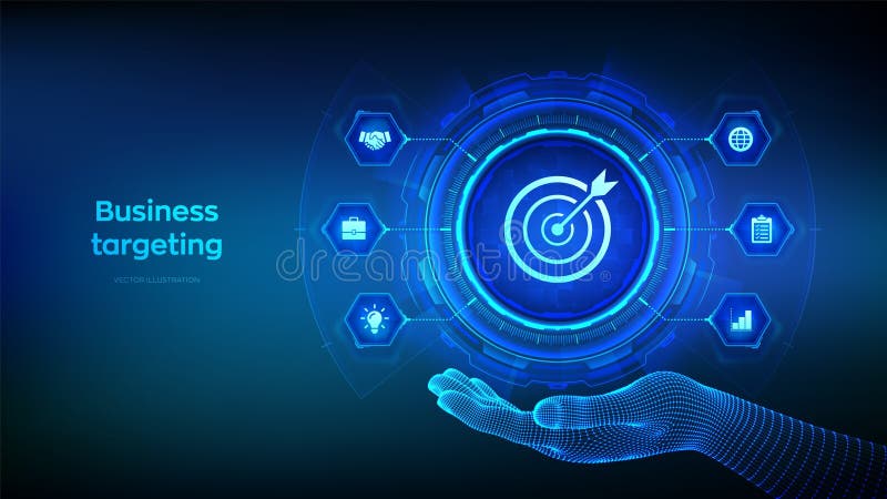 Business Targetting Icon in Wireframe Hand. Planning Development ...