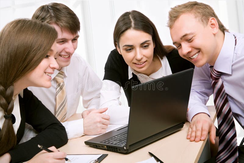 Group of Business People Working Around Computer Stock Image - Image of ...