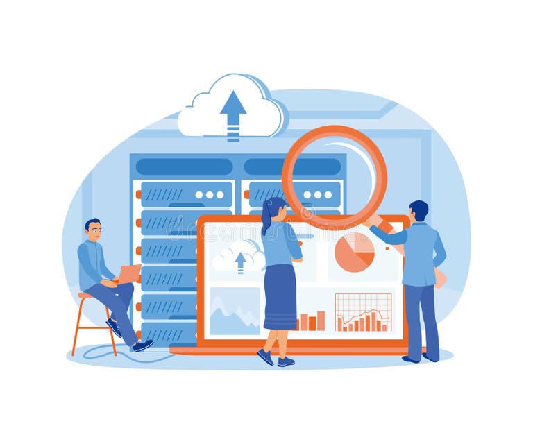 The Business Team Analysed Data on the Laptop. Storing Data Online in a ...