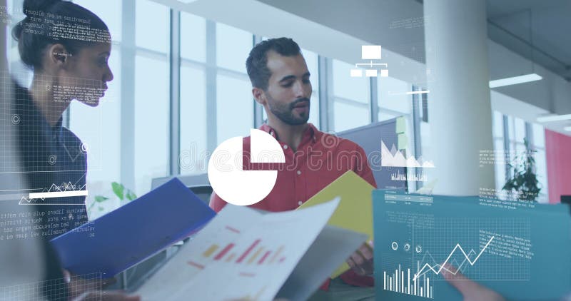 Business Team Analyzing Charts and Graphs with Data Processing ...