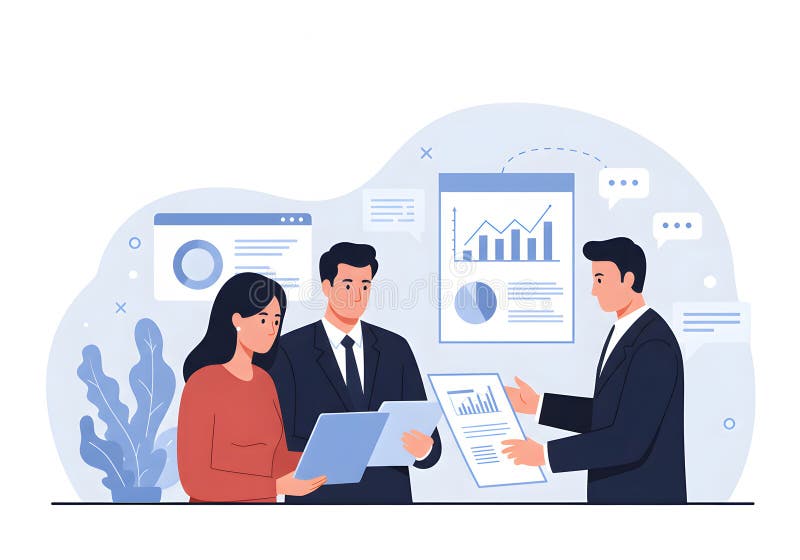 Business Team Analyzing Data and Discussing Plans Stock Illustration ...