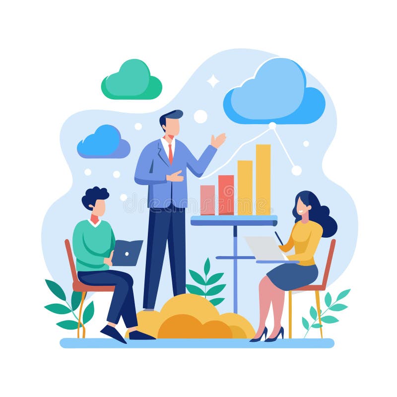 Business Team Analyzing Data and Growth Charts in a Flat Vector ...