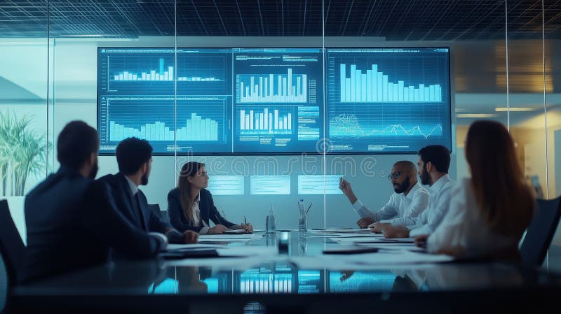 Business Team Analyzing Data in a Modern Conference Room Generative AI ...