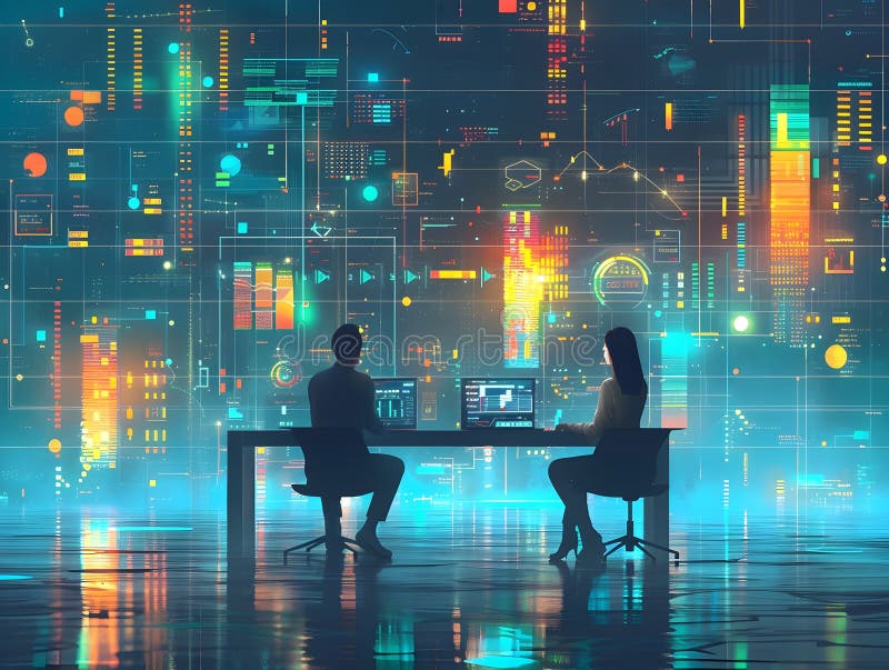 Business Team Analyzing Data Queries in Sleek Minimalist Setting Stock ...