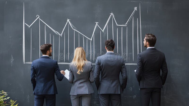 Business Team Analyzing Growth Chart on Blackboard. Financial Success ...