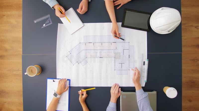 Business Team with Blueprint Working at Office Stock Video - Video of ...