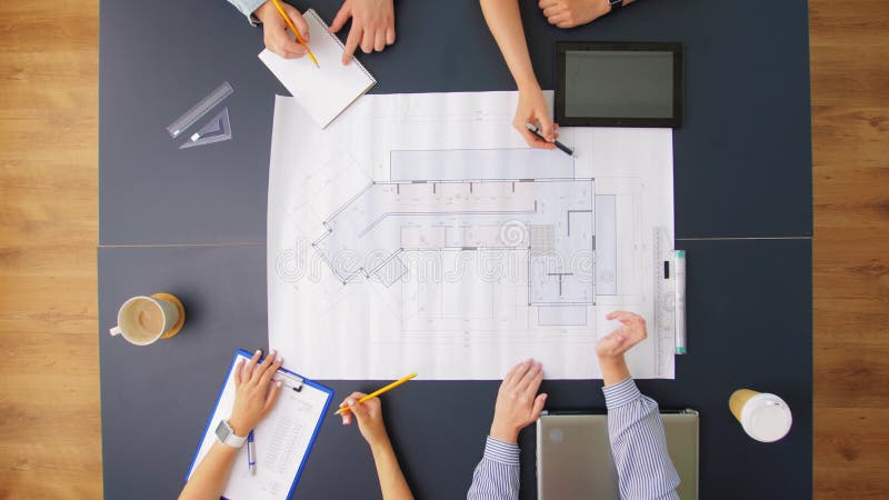 Business Team with Blueprint Working at Office Stock Video - Video of ...