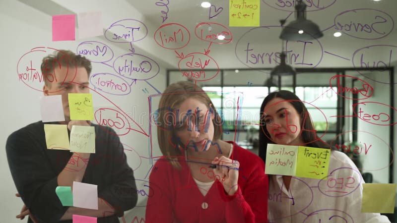 Business Team Brainstorming Idea by Using Colorful Sticky Note ...