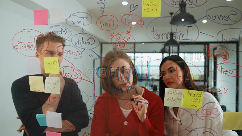Business Team Brainstorming Idea by Using Colorful Sticky Note ...
