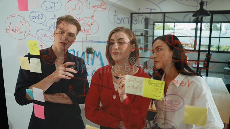 Business Team Brainstorming Idea by Using Colorful Sticky Note ...