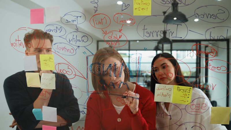 Business Team Brainstorming Idea by Using Colorful Sticky Note ...