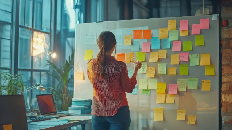 Business Team Brainstorming Post-it Notes Sharing Ideas Teamwork ...