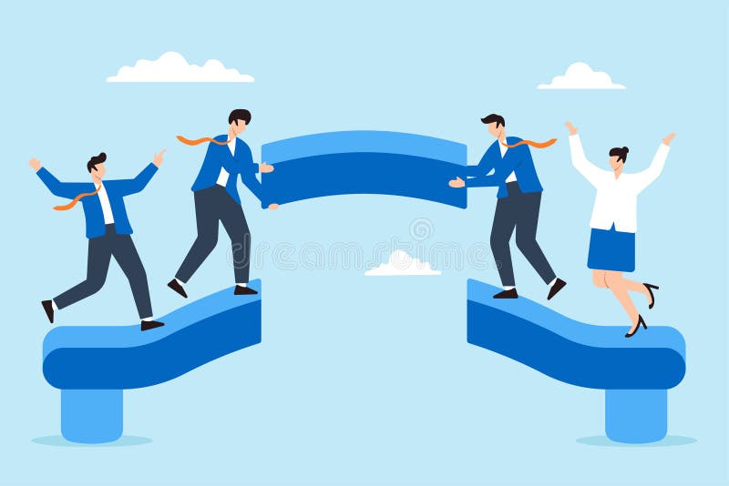Business Team Building Bridge To Connect Path Together Stock ...