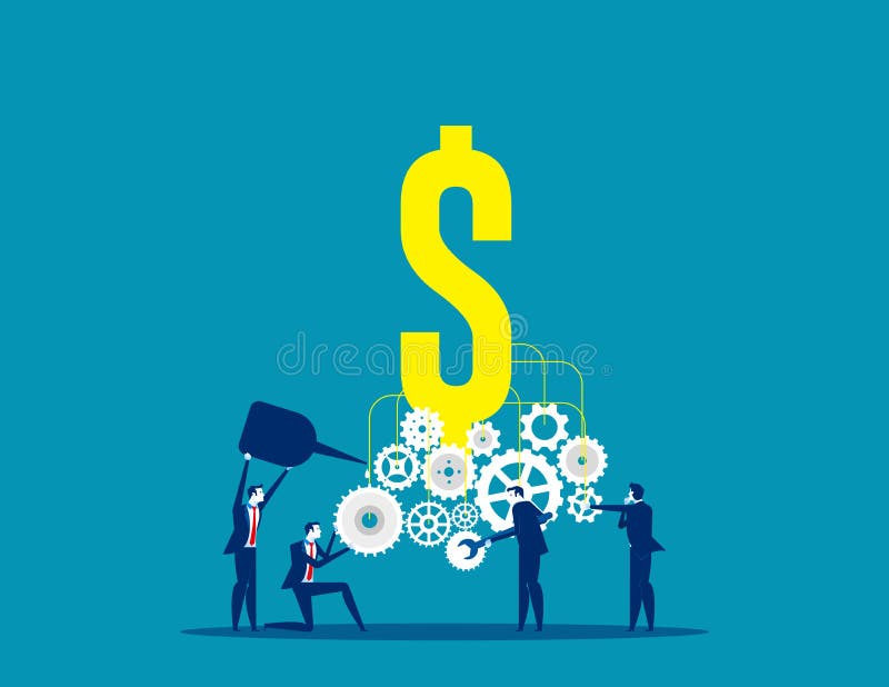 Business Team Building a Money Machine. Concept Business Vector ...