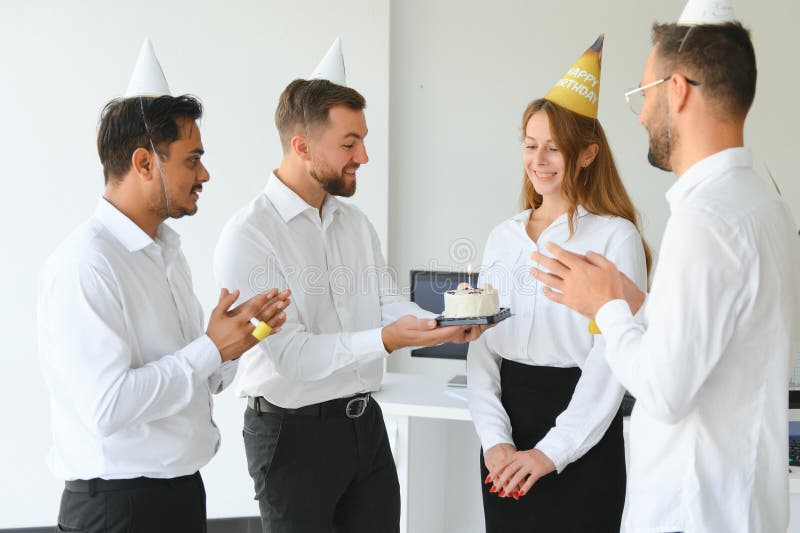 Business Team Celebrating a Birthday in the Office. Stock Image - Image ...