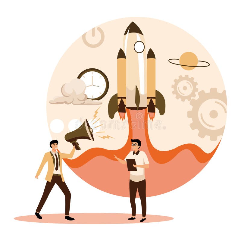 Business Team Celebrating Innovation with a Rocket Launch. Stock Vector ...