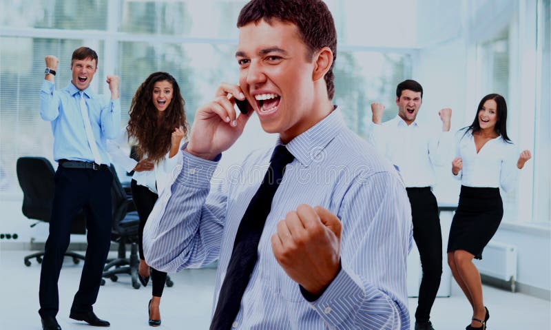Business Team Celebrating a Triumph with Arms Up. Stock Photo - Image ...