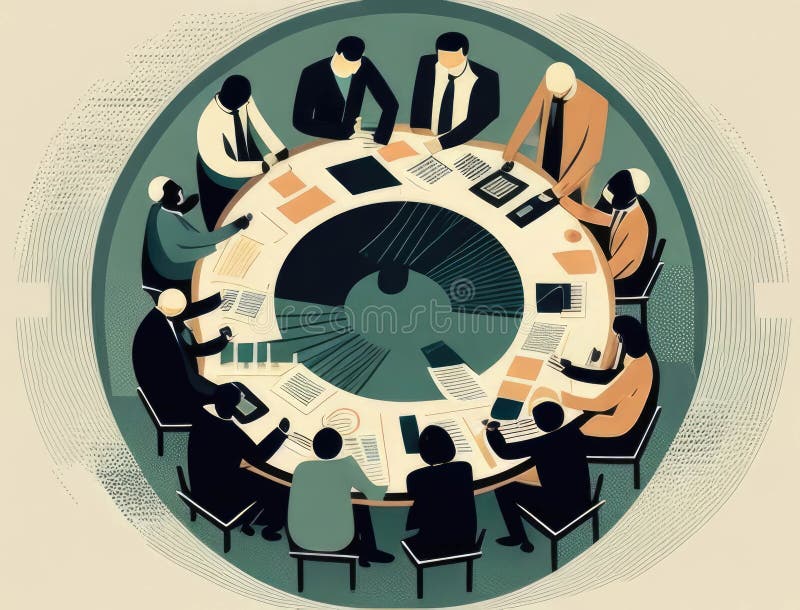 A Business Team in a Circle Collaborating and Discussing Strategy. AI ...