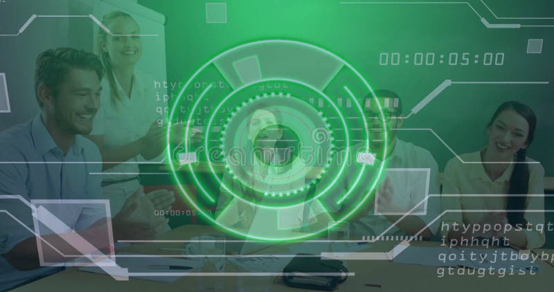 Business Team Clapping Around Conference Table, Showcasing Green AR ...