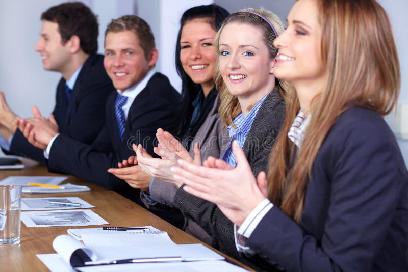 Business Team Clapping Hands during Meeting Stock Image - Image of ...