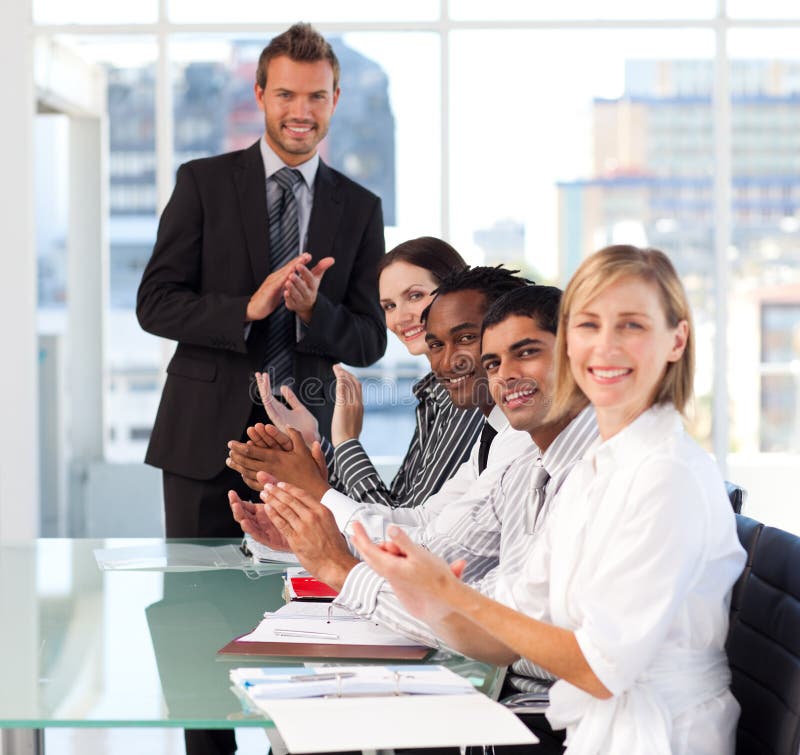 Business Team Clapping in a Meeting Stock Image - Image of portrait ...