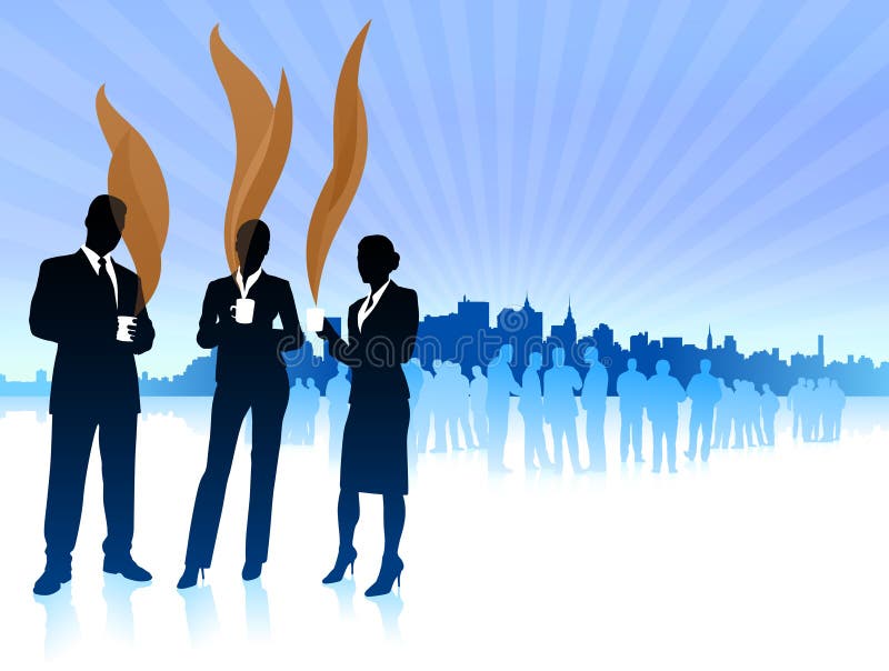 Business Team on Coffee Break with Skyline Stock Illustration ...