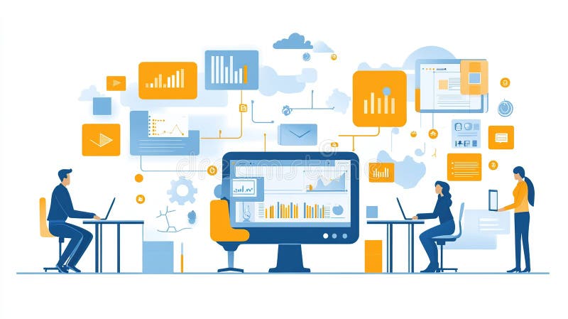 Business Team Collaborating on Data Analytics Project Using Computer ...