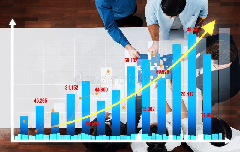 Business Team Collaborating on Graph Analysis To Enhance Growth Metrics ...