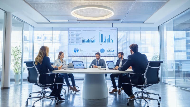 Business Team Collaborating in Modern Conference Room with Charts Stock ...