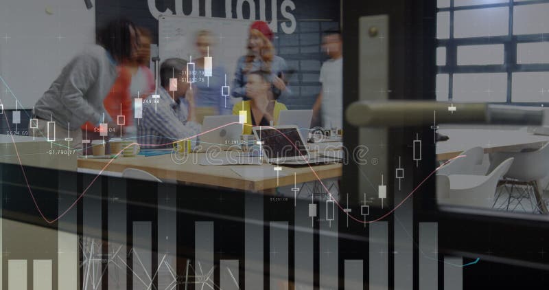 Business Team Collaborating in Modern Office with Financial Graphs ...