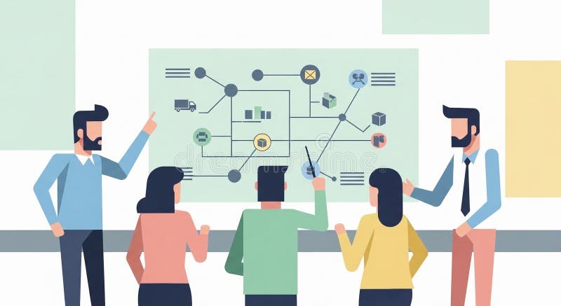 Business Team Collaborating on a Project, Analyzing a Flowchart on a ...