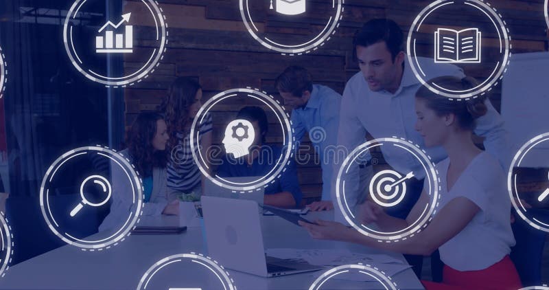 Business Team Collaborating at Table with Data Processing Image ...