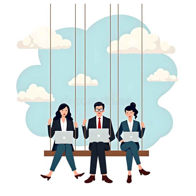 Business Team Collaboration on Swing with Laptops for Remote Work and Cloud Computing Solutions ...