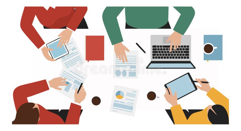 Business Team Collaboration Working on Laptop Tablet and Documents Vector Illustration Stock ...
