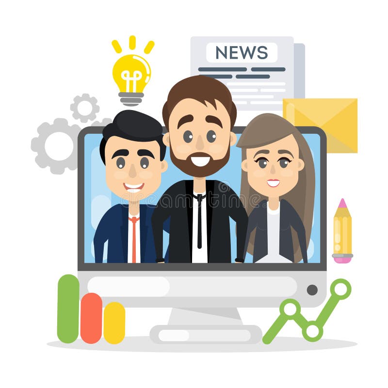 Business team on screen. stock vector. Illustration of cartoon - 110299850