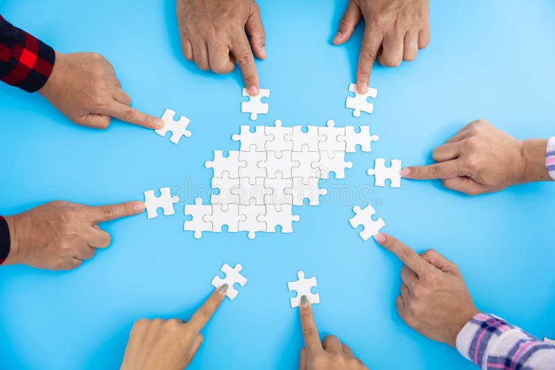 Business Team Connect Puzzle Pieces White Blue Background Unity ...