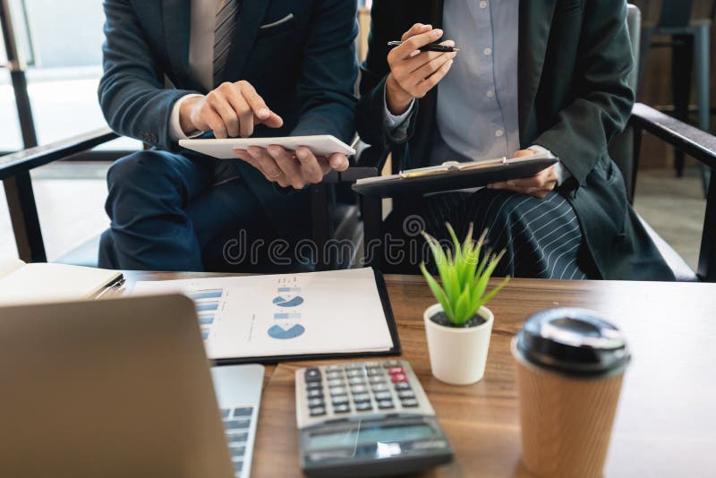 Business Team Cooperation Coworking Discussing about Progress of ...