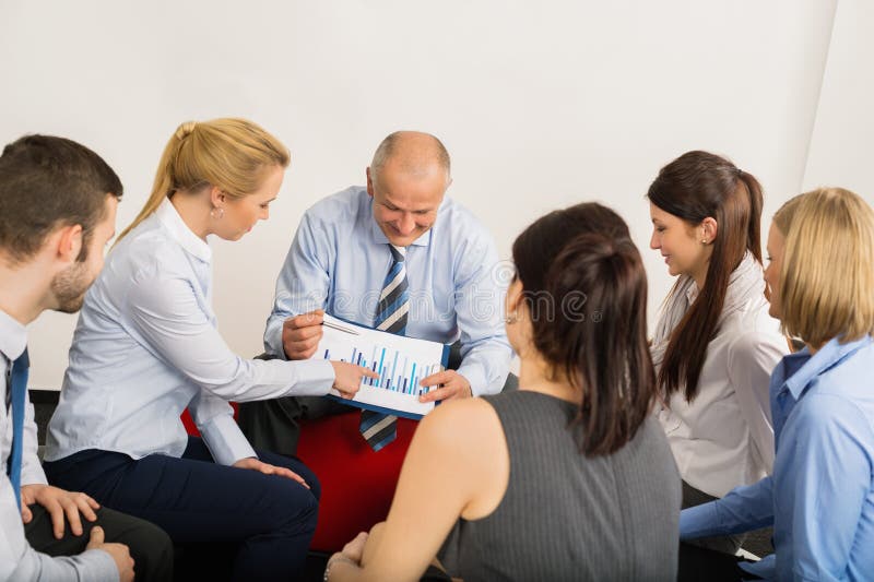 Business Team Discuss Graph Sitting Meeting Room Stock Image - Image of ...