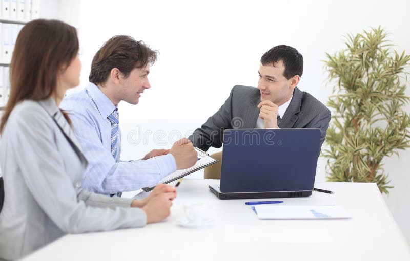 Business Team Discusses Work Plan Stock Photo - Image of talk, sitting ...