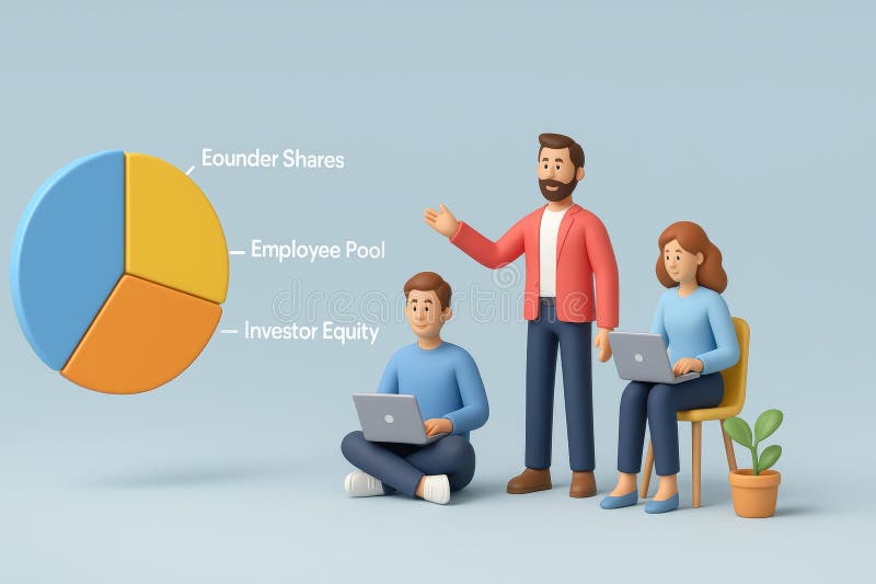 Business Team Discussing Equity Distribution with Colorful Pie Chart ...